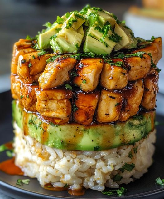 Honey Lime Chicken and Avocado Rice Stack