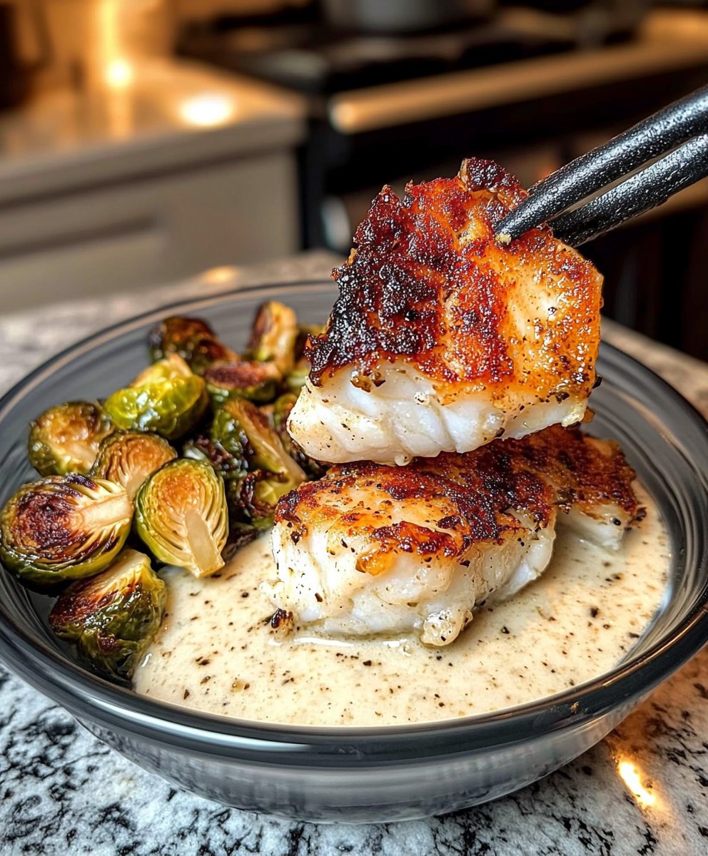 Lemon Garlic Butter Cod Bowls with Roasted Brussels Sprouts