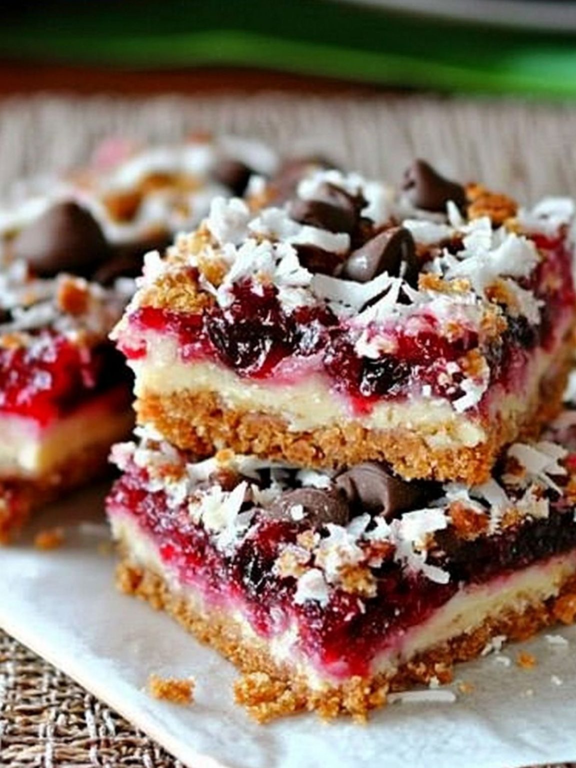 Raspberry Coconut Magic Bars