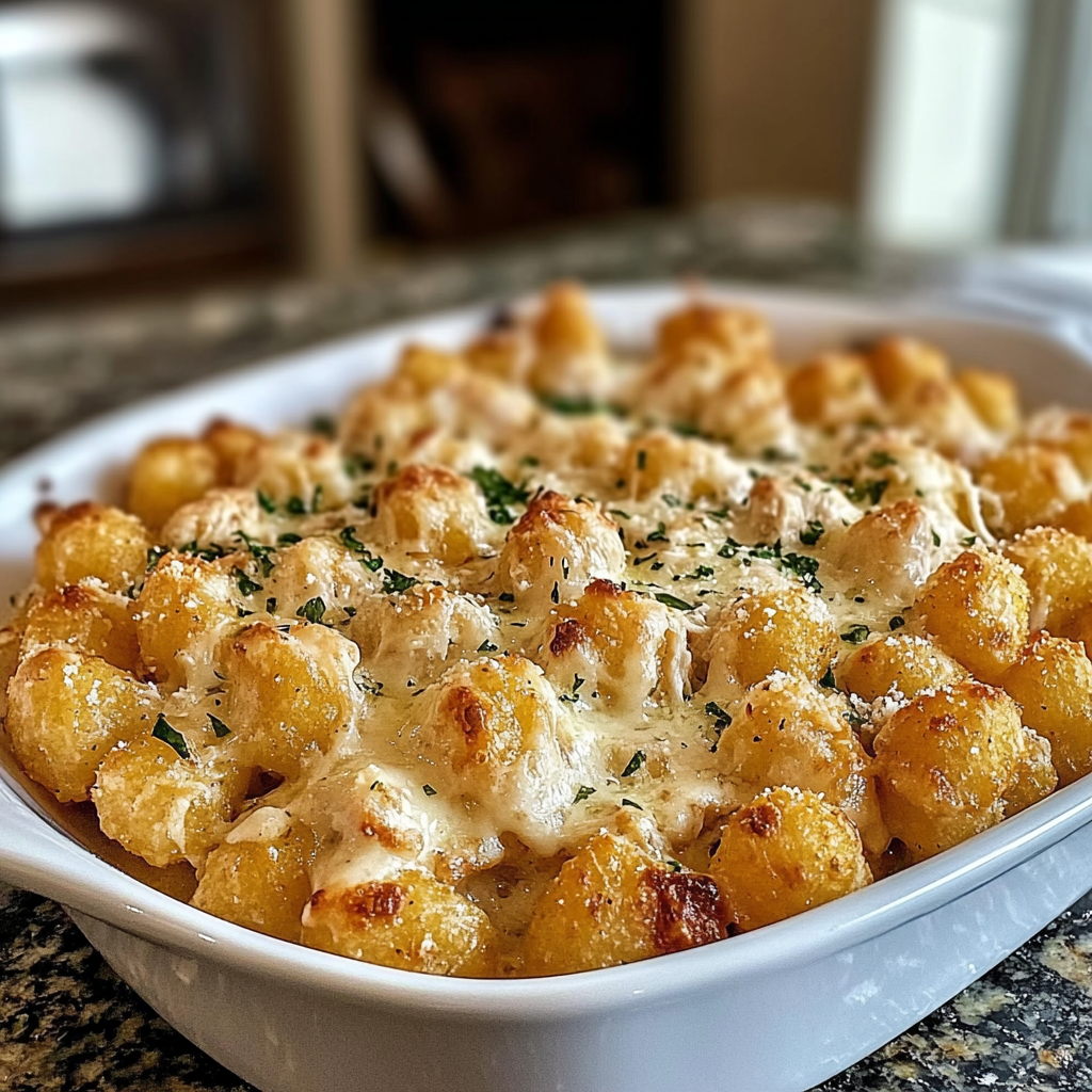 Chicken Alfredo Tater Tot Casserole