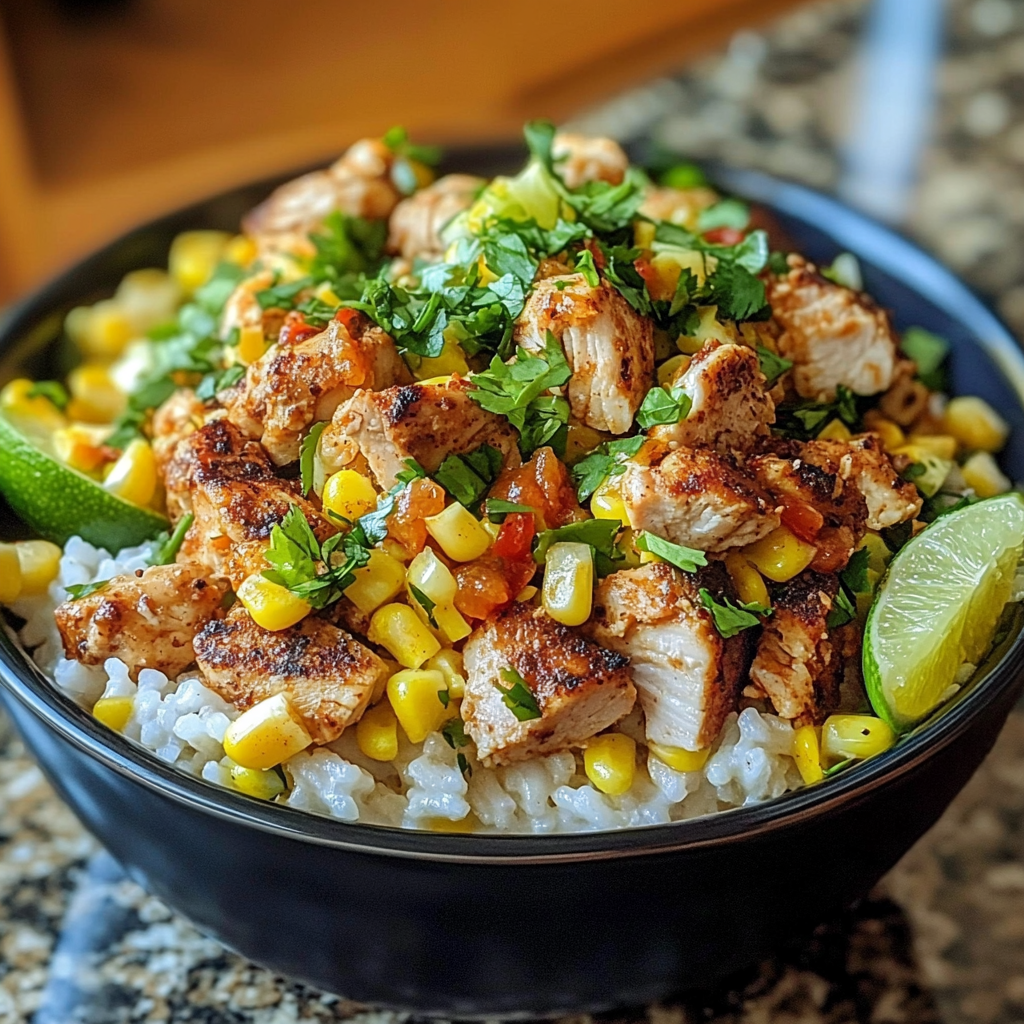 Healthy and Delicious Street Corn Chicken Rice Bowl
