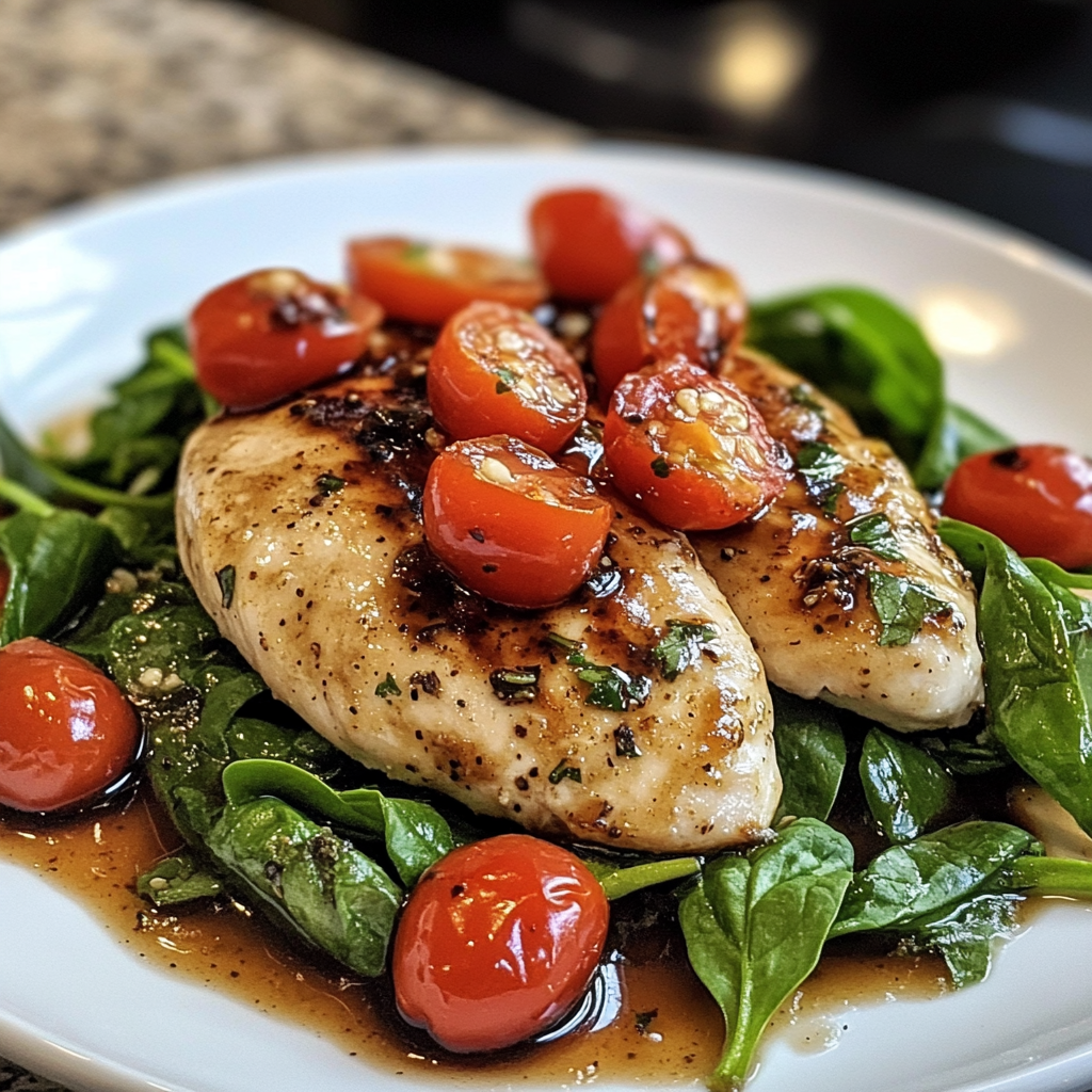 Balsamic Chicken Breast with Spinach and Tomatoes