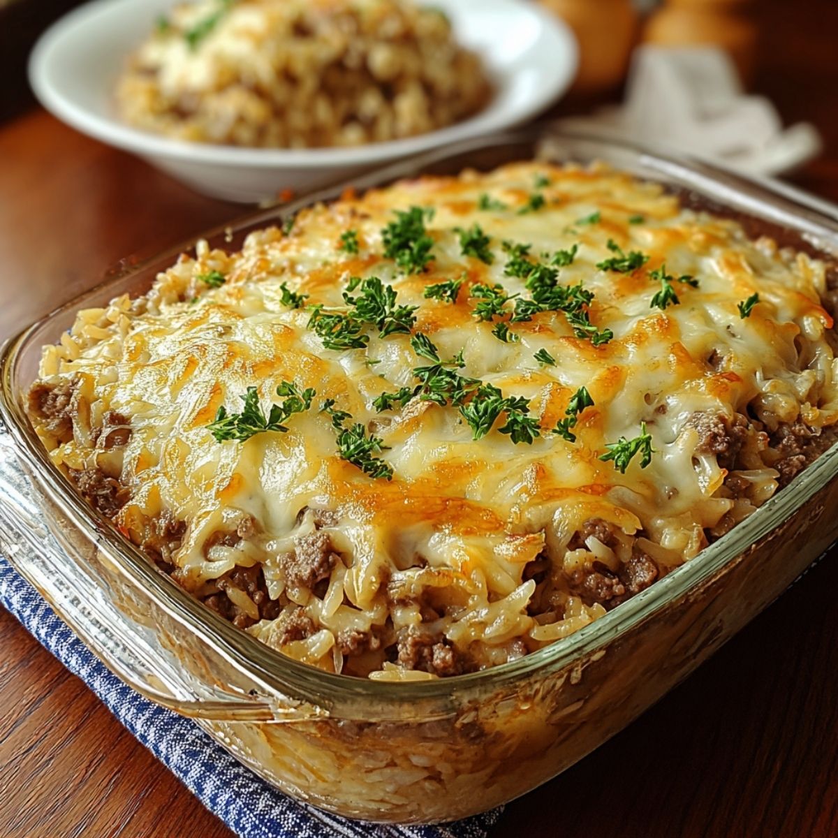 French Onion Ground Beef Rice Casserole