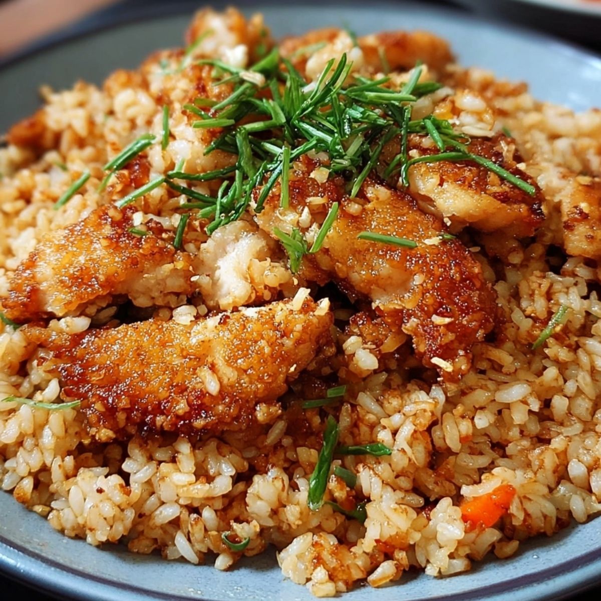 High Protein Crispy Garlic Chicken Rice