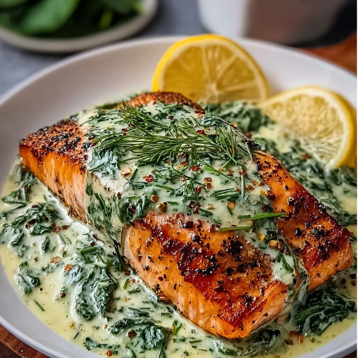 Salmon with Creamy Spinach Sauce: A Gourmet Delight at Home