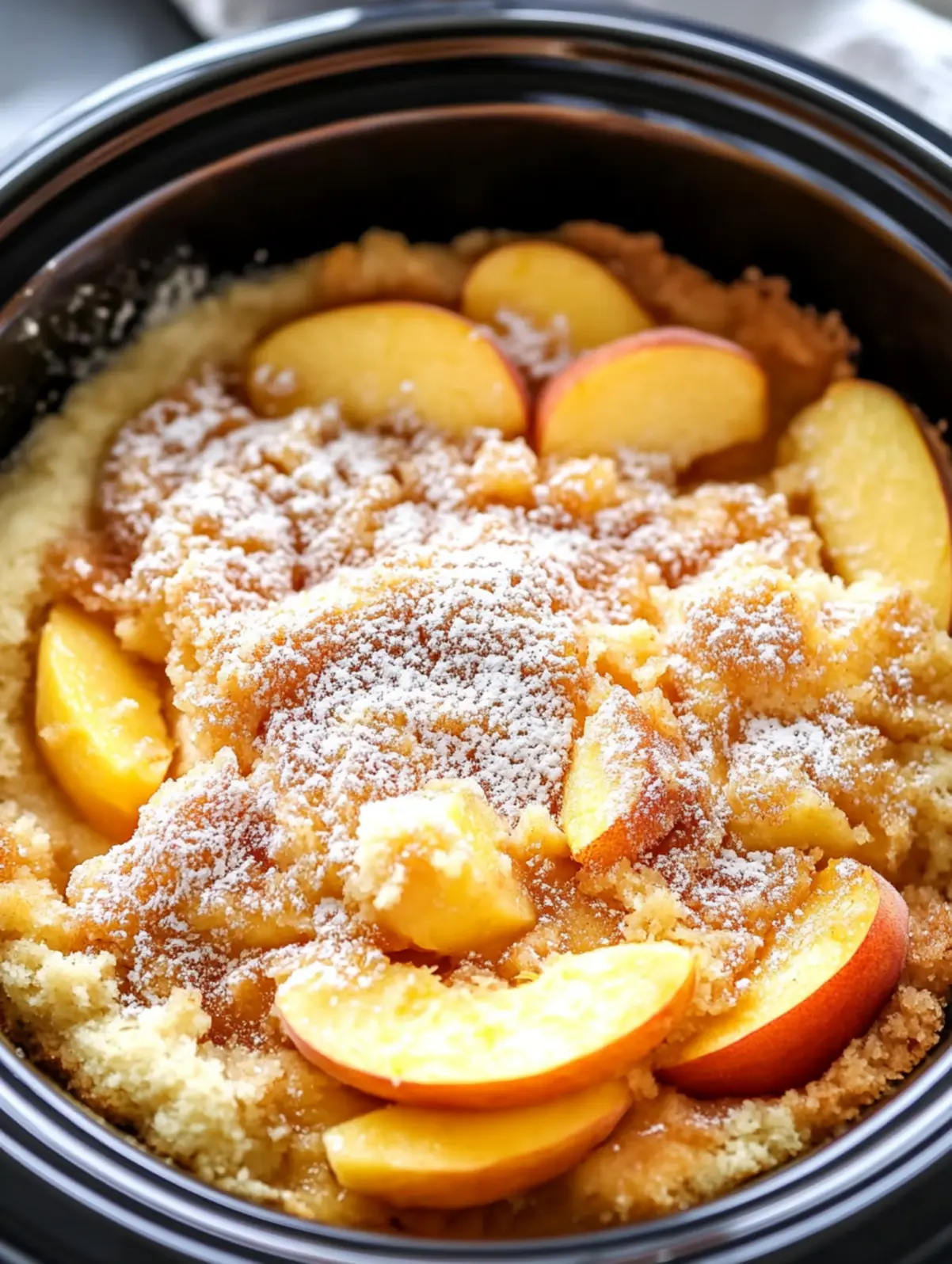 Heavenly Slow Cooker 4-Ingredient Peach Dump Cake