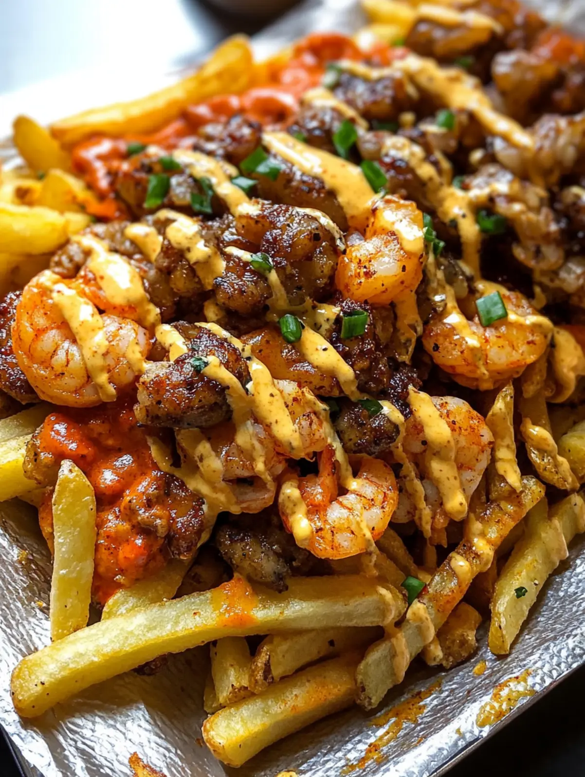 Ultimate Cajun Surf-n-Turf Loaded Fries with Creamy Sauce