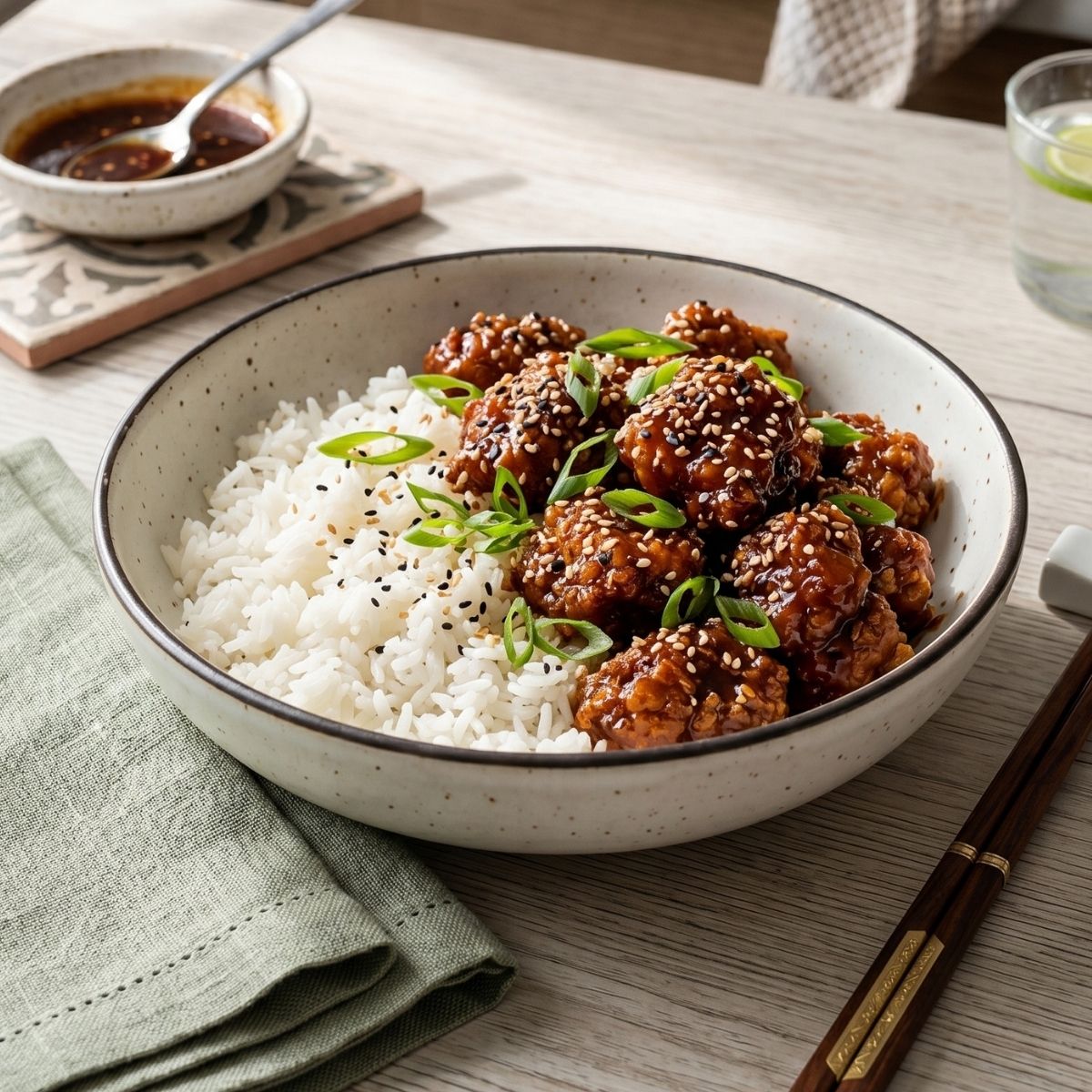 Sticky chicken rice bowls